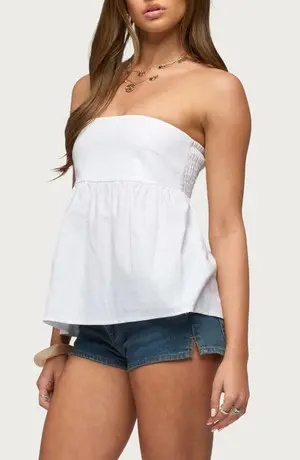 EDIKTED Strapless Linen Blend Babydoll Top