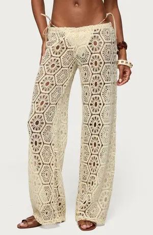 EDIKTED Amrita Baggy Open Stitch Pants - Light-yellow