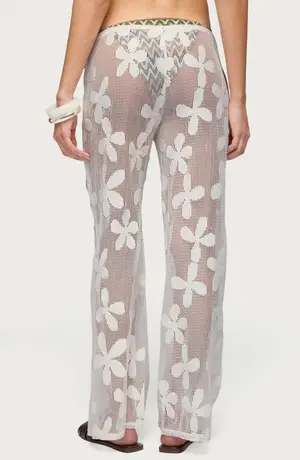 EDIKTED Sheer Floral Lace-up Cover-up Pants