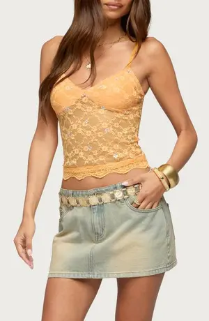 EDIKTED Ardena Sequin Sheer Lace Camisole - Orange