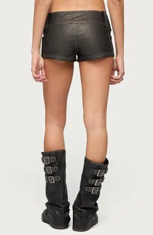 EDIKTED Dolly Low Rise Faux Leather Micro Cargo Shorts