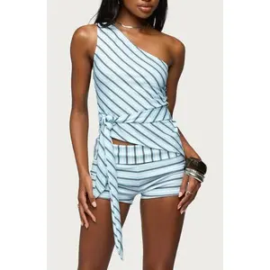 EDIKTED Chantal Asymmetric Stripe Tank - Light-blue