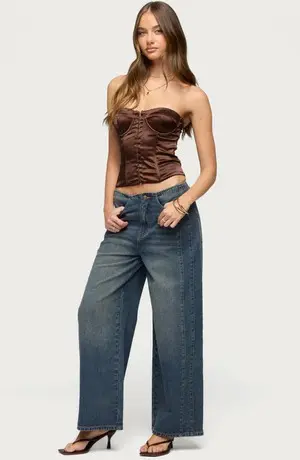 EDIKTED Strapless Underwire Satin Effect Crop Top