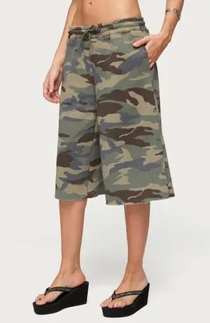 EDIKTED Camo Rush Drawstring Bermuda Shorts
