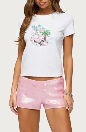 EDIKTED City Angel" Beaded Baby Tee
