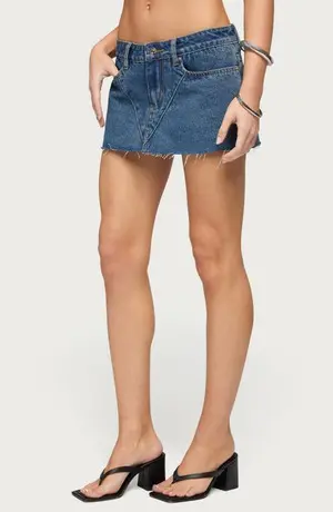 EDIKTED Get Stitched Low Rise Denim Miniskort