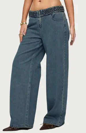 EDIKTED Braided Waistband Wide Leg Jeans
