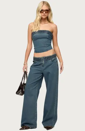 EDIKTED Braided Waistband Wide Leg Jeans
