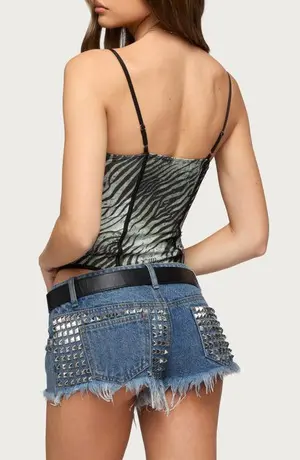 EDIKTED Minerva Zebra Mesh Bodysuit