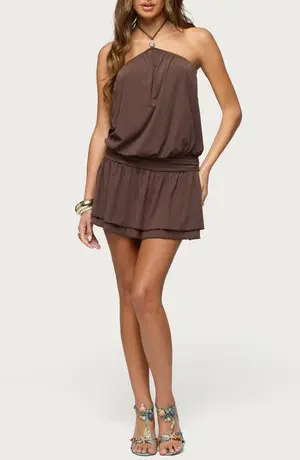 EDIKTED Mikaela Halter Minidress - Brown