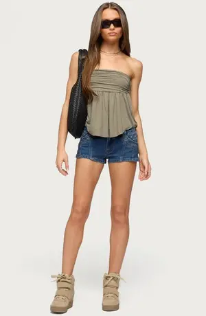 EDIKTED Bowey Draped Cutout Strapless Top