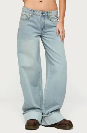 EDIKTED Contrast Heart Pockets Wide Leg Jeans