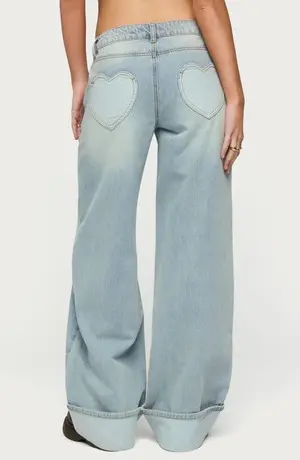 EDIKTED Contrast Heart Pockets Wide Leg Jeans