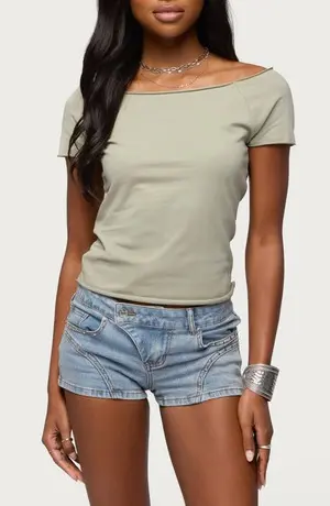 EDIKTED Kamalah Cotton Boatneck Tee - Sage