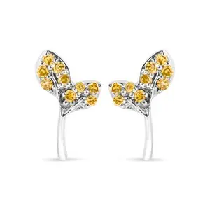 HAUS OF BRILLIANCE 925 Sterling 1/16ct Tdw Yellow Treated Diamond Leaf Earrings - Silver