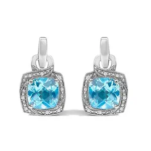HAUS OF BRILLIANCE Sterling Cushion Cut Blue Topaz And Diamond Accent Geometric Dangle Earrings - Silver