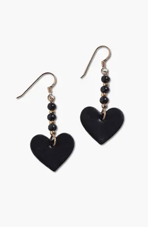 NICKEL & SUEDE Josie Heart Drop Earrings - Black