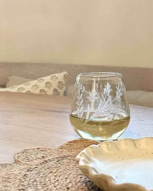 VILLA LUA HOME Hand-etched Blown Oval Glassset Of 2