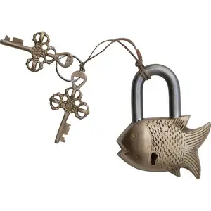STORIED HOME And Metal Fish Shaped Lock With Keys - Brass