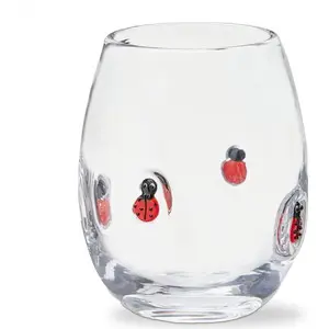TAG Ladybug Stemless Wine Glass 16 Oz Multi Glass 3.5x3.5x4.5 - Red