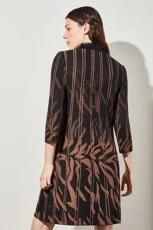 Ming Wang Animal Print Vegan Leather Trim Knit Mini Dress