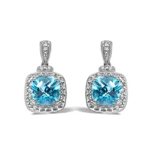 HAUS OF BRILLIANCE Sterling Cushion Cut Blue Topaz And Diamond Accent Drop Earrings - Silver