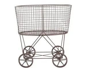 STORIED HOME Rolling Laundry Cart With Rack - Brown