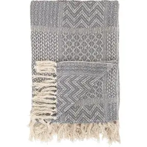 STORIED HOME Throw Blanket With Fringe - Grey
