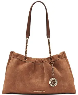 Karl Lagerfeld Paris Amandine Suede Shoulder Bag - Cognac