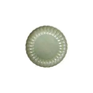 STORIED HOME Fluted Plate With Reactive Glaze - Green