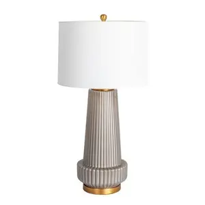 OLIVE GROVE Ribbed Table Lamp With Tapered Drum Shade - Grey