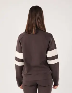 GLYDER Cottontech Scuba Knit 1/4 Zip Jacket - Java/oatmilk Stripes