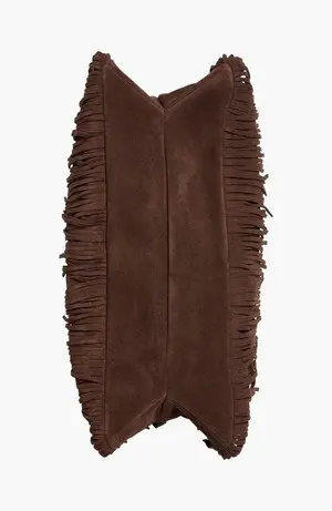 Donna Karan New York Velvet Suede Fringe Shoulder Bag - Chocolate