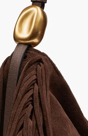 Donna Karan New York Velvet Suede Fringe Shoulder Bag - Chocolate