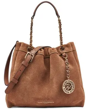 Karl Lagerfeld Paris Amandine Suede Crossbody Bag - Cognac