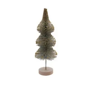 STORIED HOME Medium Sisal Bottle Brush Tree With Gold Glitter And Wood Base - Mint