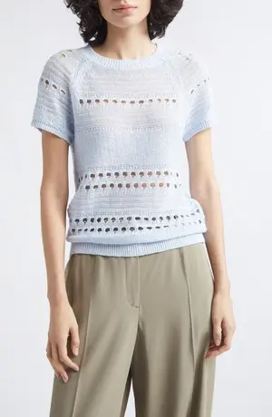 REISS Chloe Raglan Sleeve Semisheer Linen Knit Sweater - Light Blue