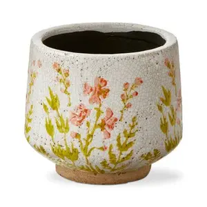 TAG Wild Flower Footed Planter Medium Multi Terracotta Spring - Beige