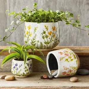 TAG Wild Flower Footed Planter Medium Multi Terracotta Spring
