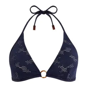 Vilebrequin Jacquard Broderie Anglaise Triangle Bikini Top - Navy