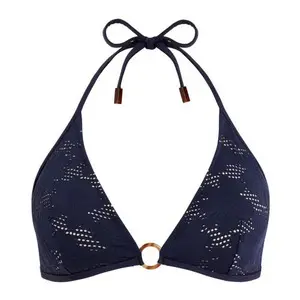 Vilebrequin Jacquard Broderie Anglaise Triangle Bikini Top - Navy