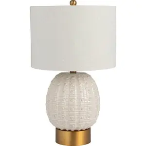OLIVE GROVE Globe Table Lamp With Crackle Glaze And Shade - Ivory