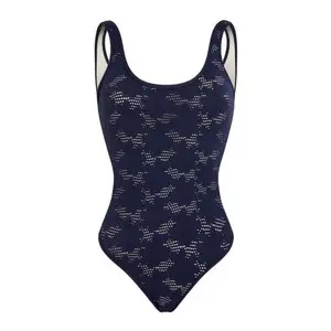 Vilebrequin Low-back One-piece Swimsuit With Broderie Anglaise - Navy