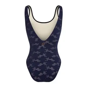 Vilebrequin Low-back One-piece Swimsuit With Broderie Anglaise - Navy