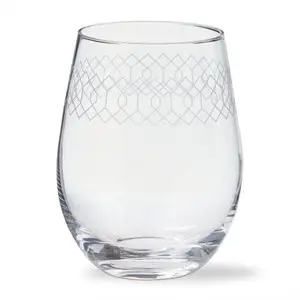 TAG Fitz Etched Stemless Wine Glass Glass 18 Oz 3.5x3.5x5 - Clear