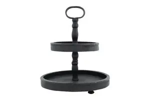 STORIED HOME 2-tier Tray With Handle - Black