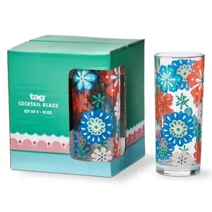 TAG Eclectic Fun Multi Glass Set 4 10oz 2.5x2.5x6in Glass Bar Glasses - Multicolored