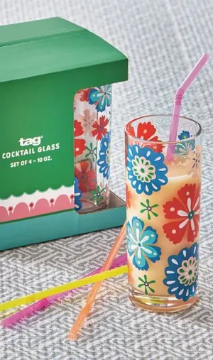 TAG Eclectic Fun Multi Glass Set 4 10oz 2.5x2.5x6in Glass Bar Glasses