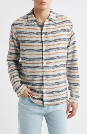 KROST Speckled Stripe Knit Button-up Shirt - Grey Multi