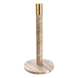 STORIED HOME Modern Marble Paper Towel Holder With Brass Detail - Beige